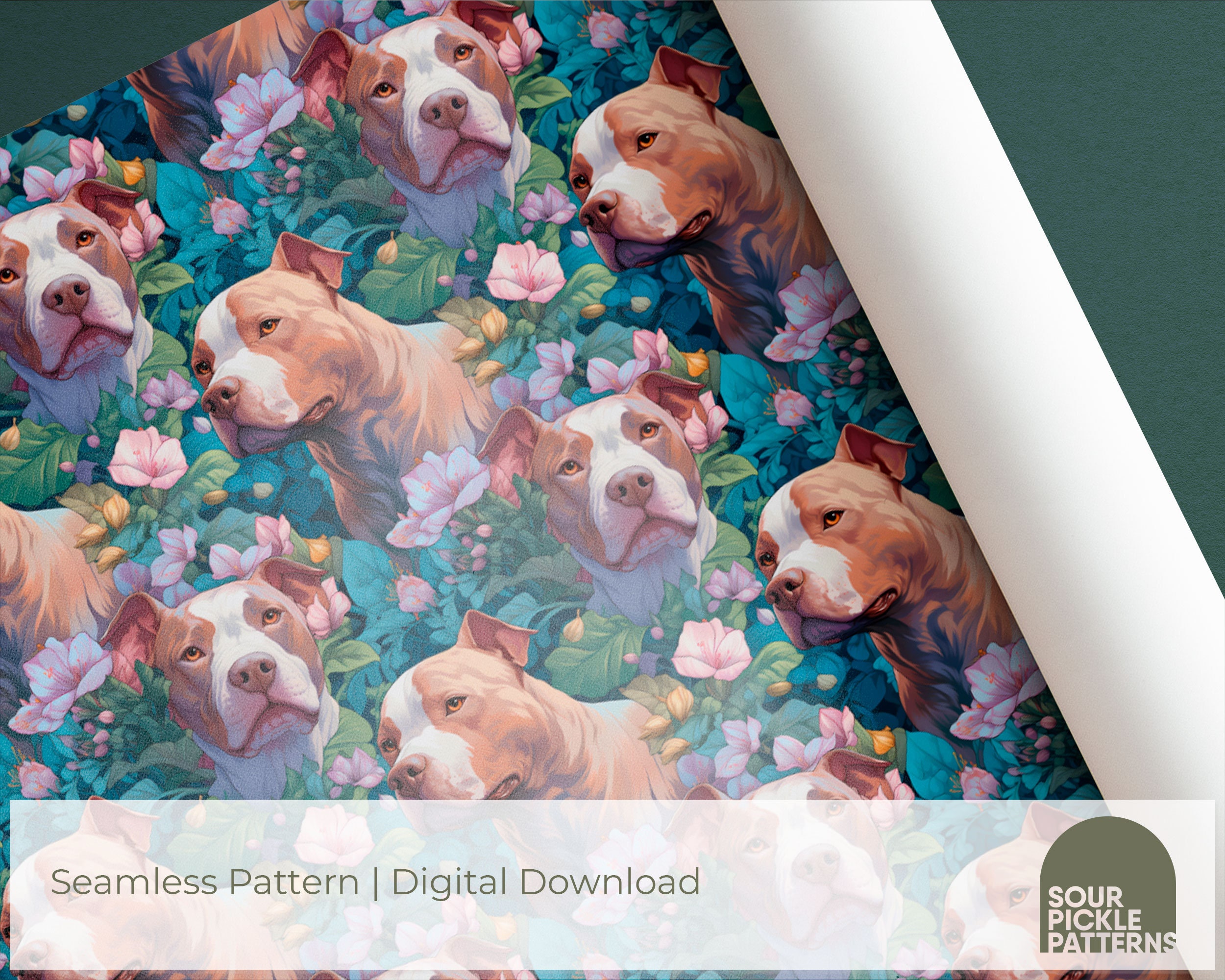 Pitbull Digital Pattern, Seamless Dog Illustration, Cute Large Breed ...