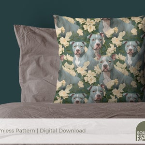 Pitbull Digital Pattern, Dog Illustration, Cute Large Breed Puppy ...