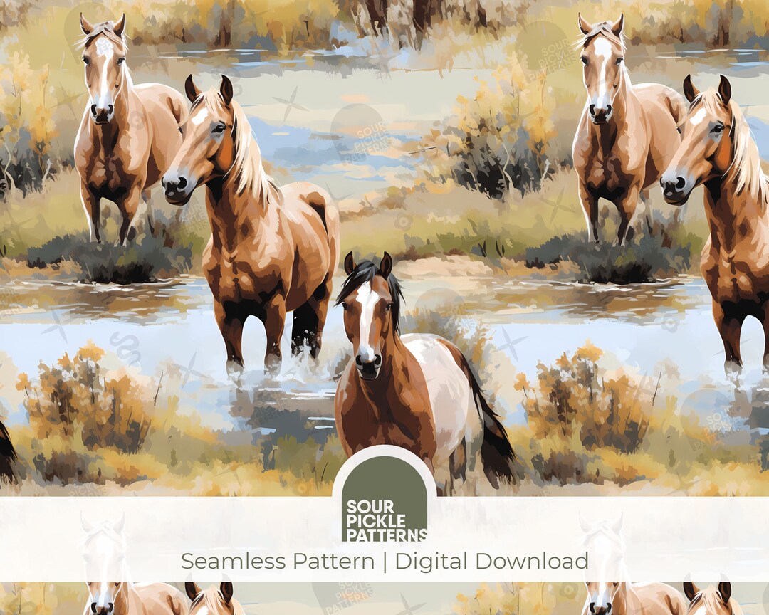 Wild Horses Pattern, Vintage Style Horse Jpg, Scrapbooking and Creative ...