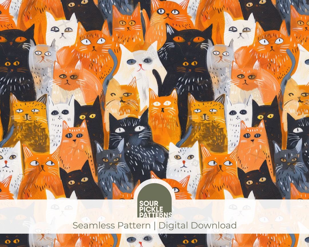 Cat Portrait Digital Pattern, Seamless Illustration for Scrapbooking ...