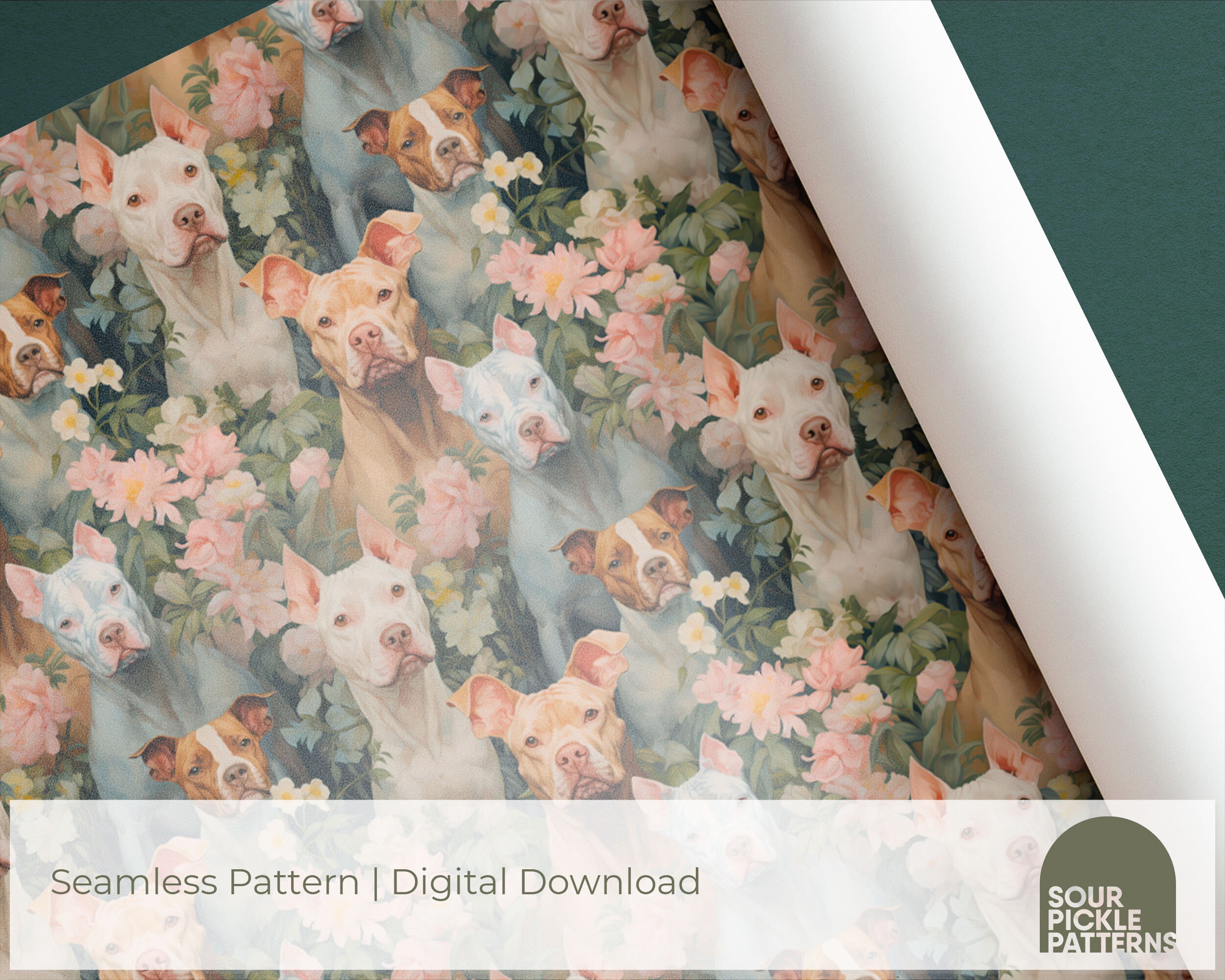 Pitbull Digital Paper, Seamless Dog Pattern, Cute Large Breed Puppy Jpg ...
