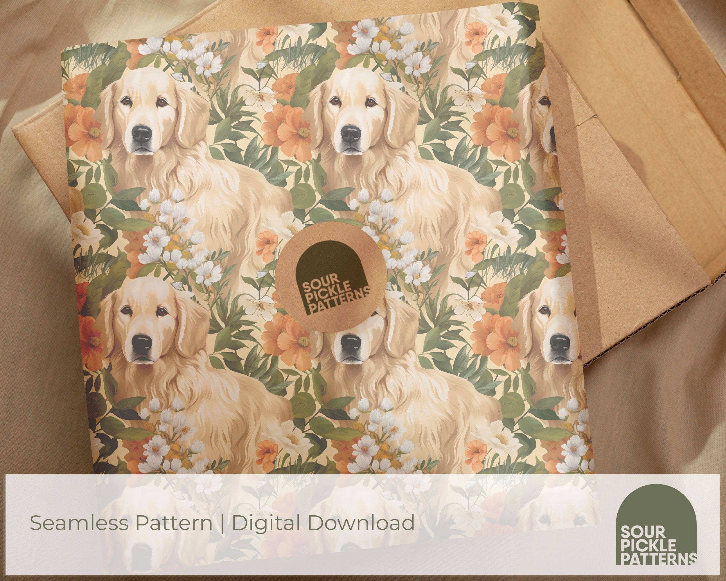 Golden Retriever Pattern - Cute Puppy Dog Illustration for Scrapbooking ...