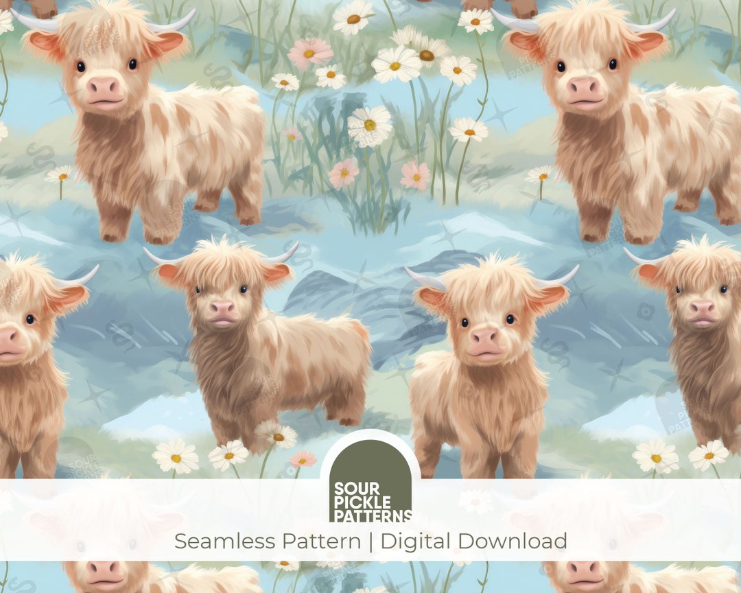 Highland Cow Digital Paper - Cute Seamless Cow Pattern - JPG Instant ...