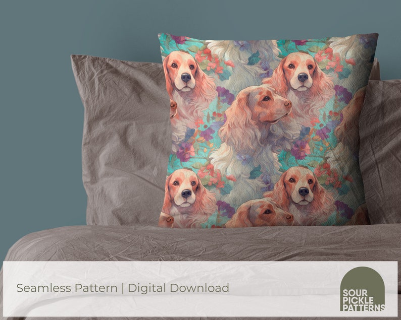Cocker Spaniel Digital Pattern, Cute Puppy Dog Jpg, Seamless Animal ...