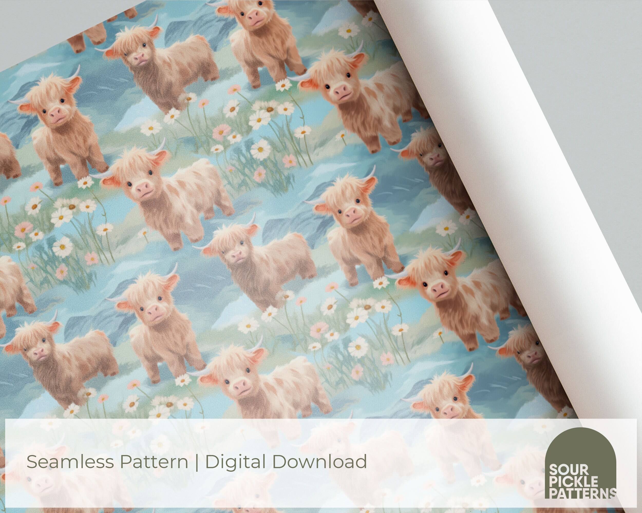 Highland Cow Digital Paper - Cute Seamless Cow Pattern - JPG Instant ...