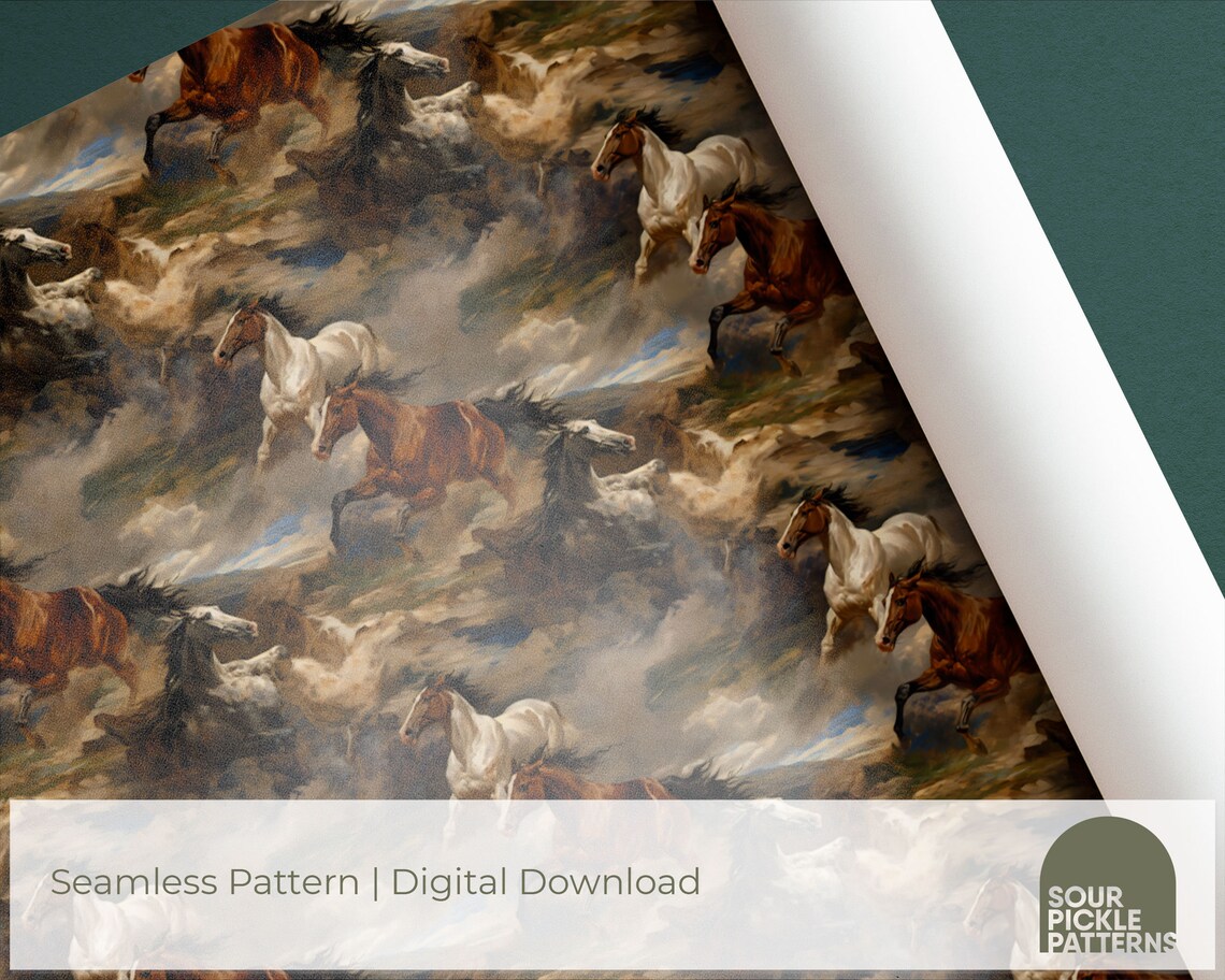 Dark Wild Horses Pattern, Vintage Style, Scrapbooking and Creative ...