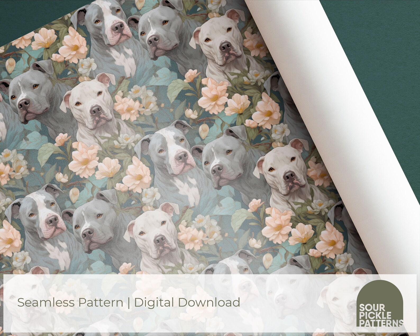 Pitbull Digital Paper, Seamless Dog Pattern, Cute Large Breed Puppy ...
