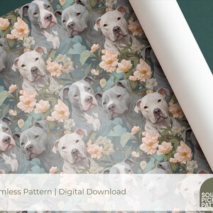Pitbull Digital Paper, Seamless Dog Pattern, Cute Large Breed Puppy ...