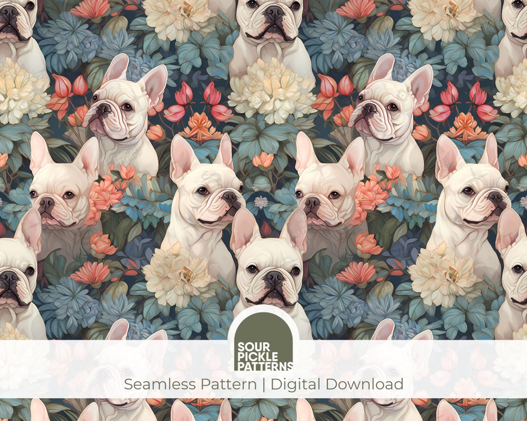 French Bulldog Seamless Repeating Pattern, Cute White Frenchie, Puppy ...
