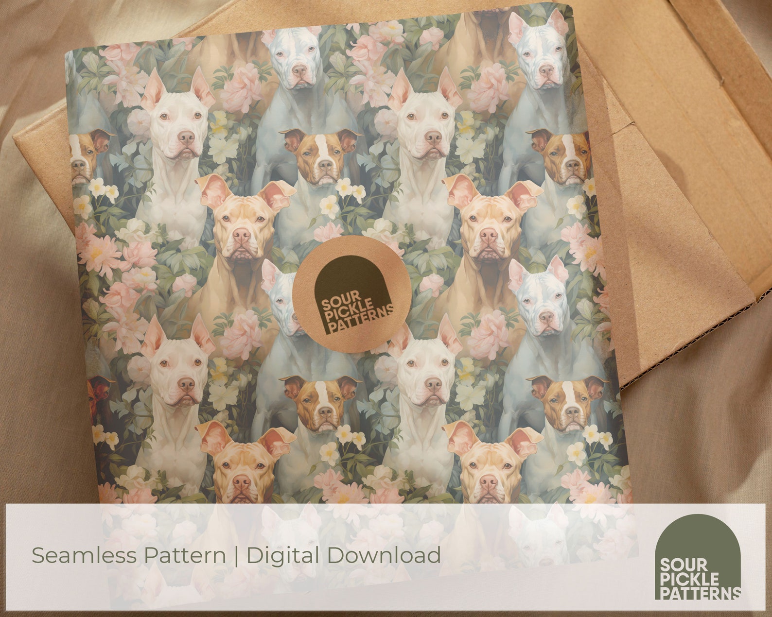 Pitbull Digital Paper, Seamless Dog Pattern, Cute Large Breed Puppy Jpg ...