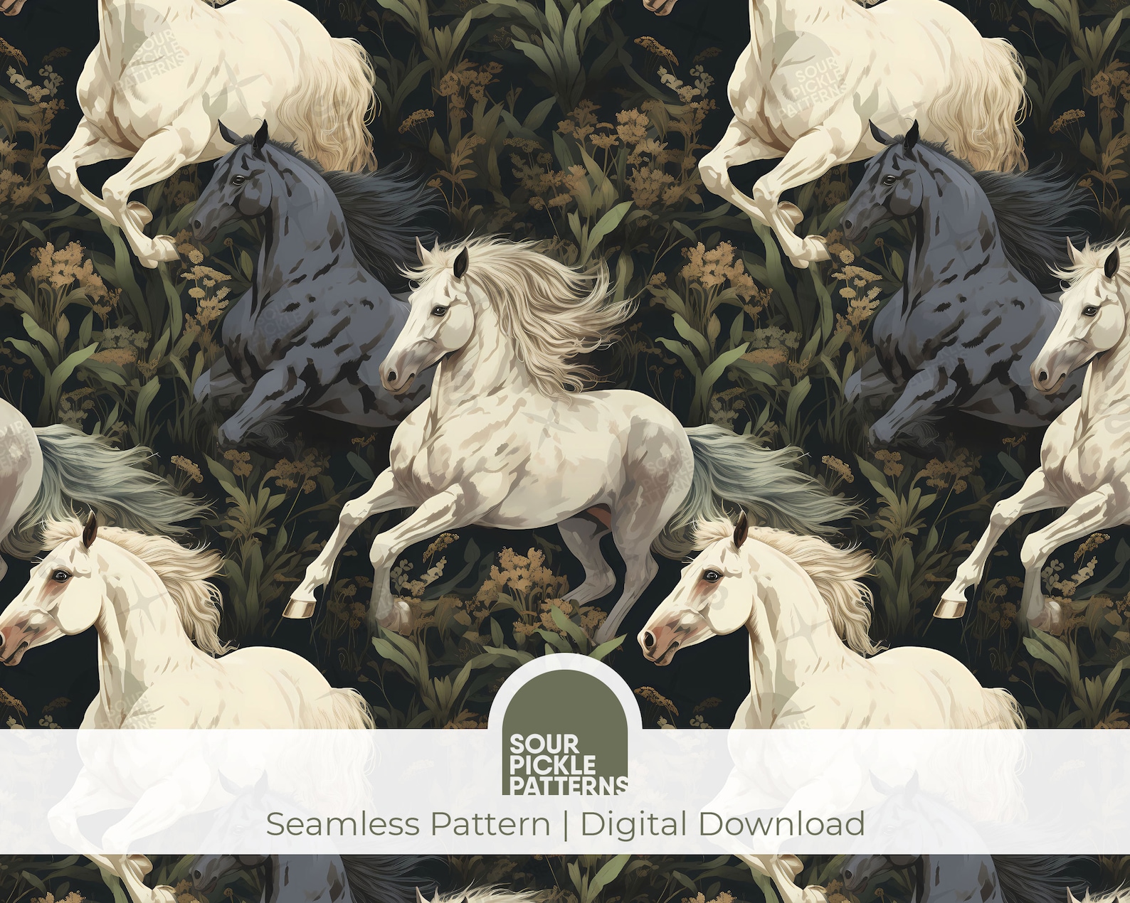 Horse Pattern (vintage Style): Seamless White & Black Horses ...