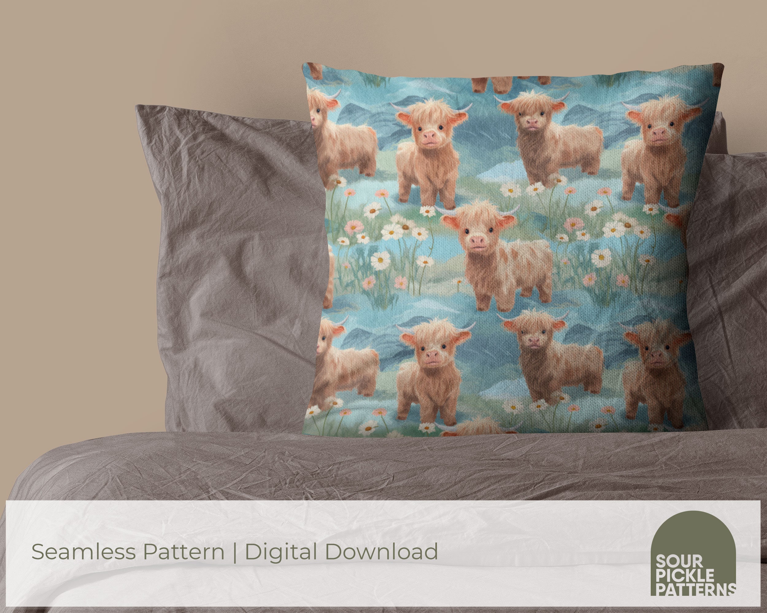 Highland Cow Digital Paper - Cute Seamless Cow Pattern - JPG Instant ...