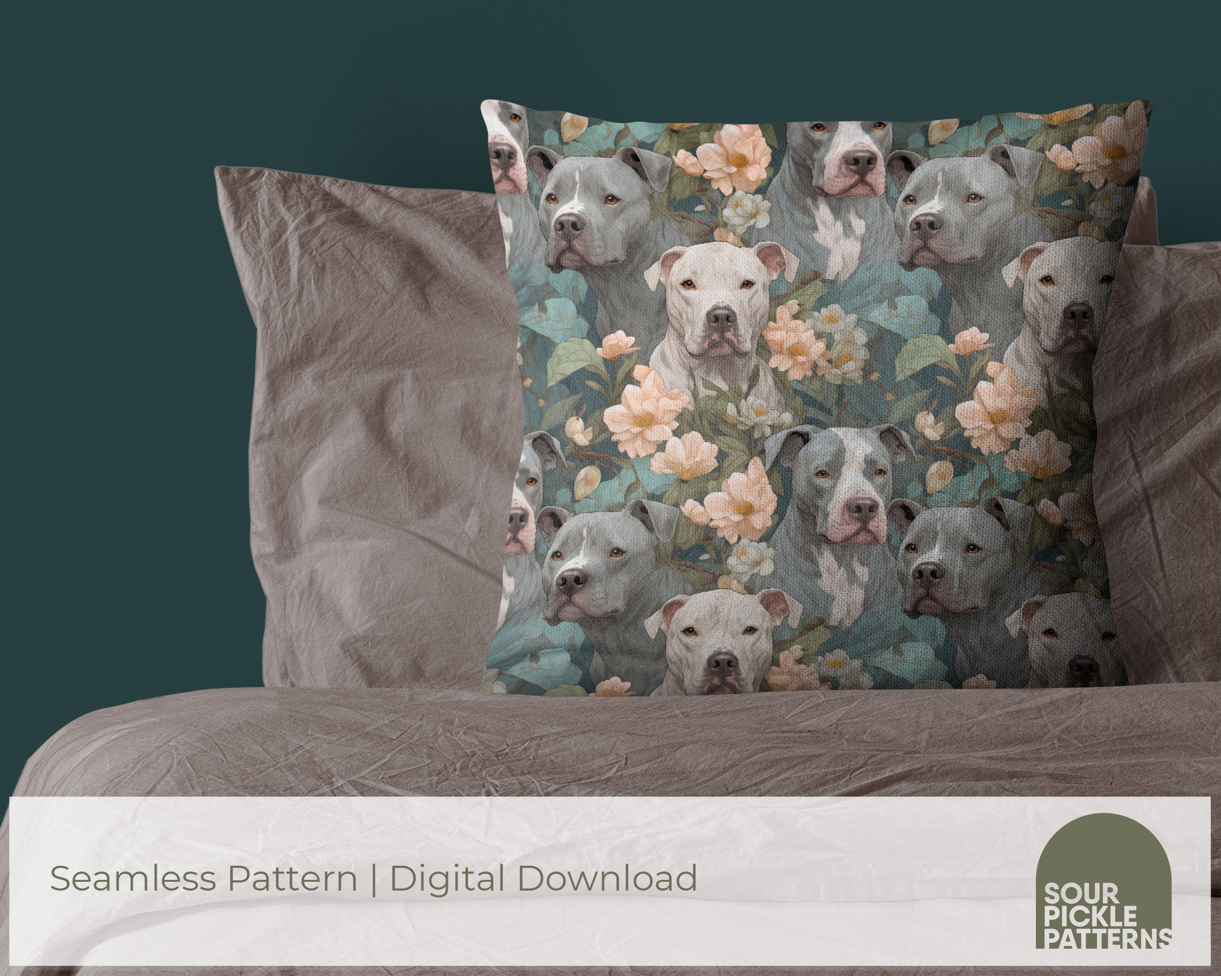 Pitbull Digital Paper, Seamless Dog Pattern, Cute Large Breed Puppy ...