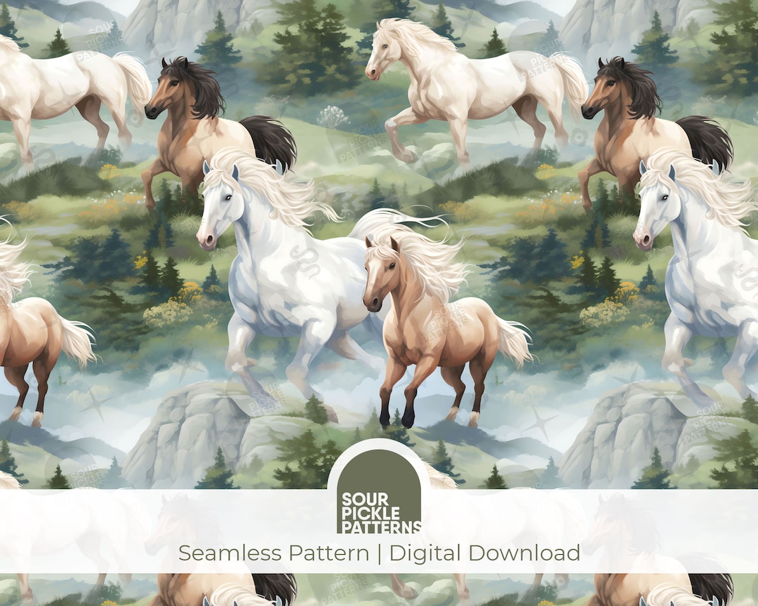 Seamless Wild Horses Pattern, Vintage Style Horse Jpg, Scrapbooking and ...