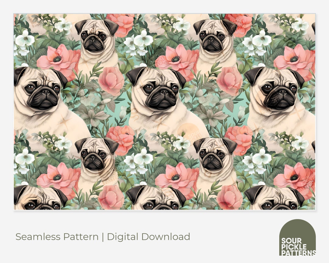 Pug Digital Pattern Puppy Dog Seamless Illustration - Etsy