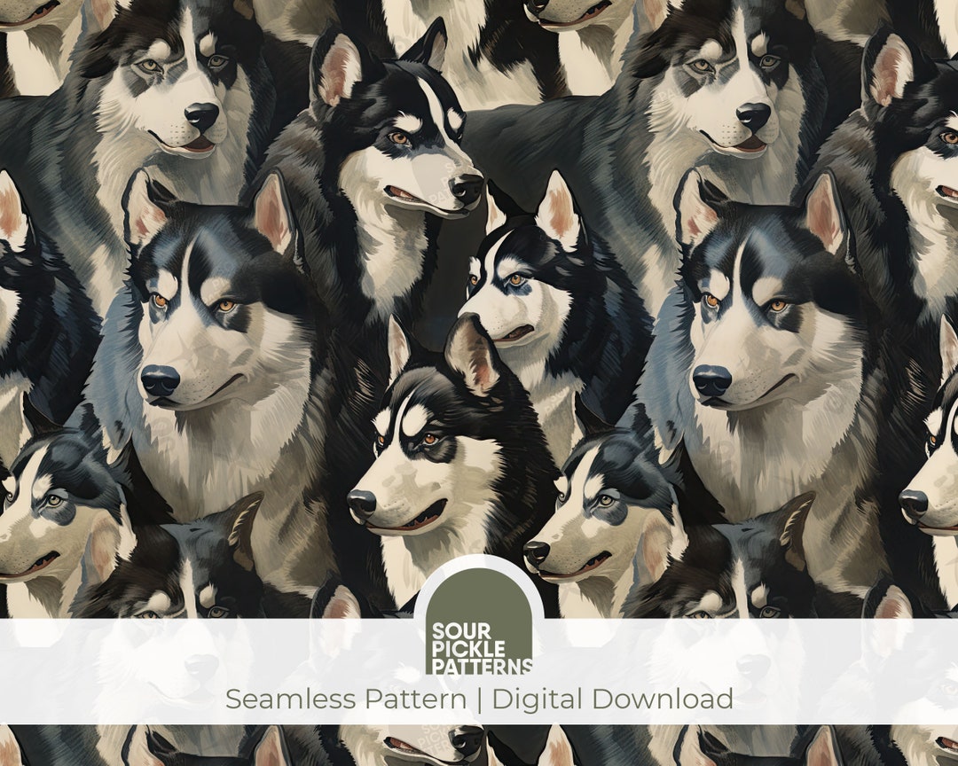 Husky Dog Seamless Pattern: Scrapbooking Fabric Design (JPG Digital ...