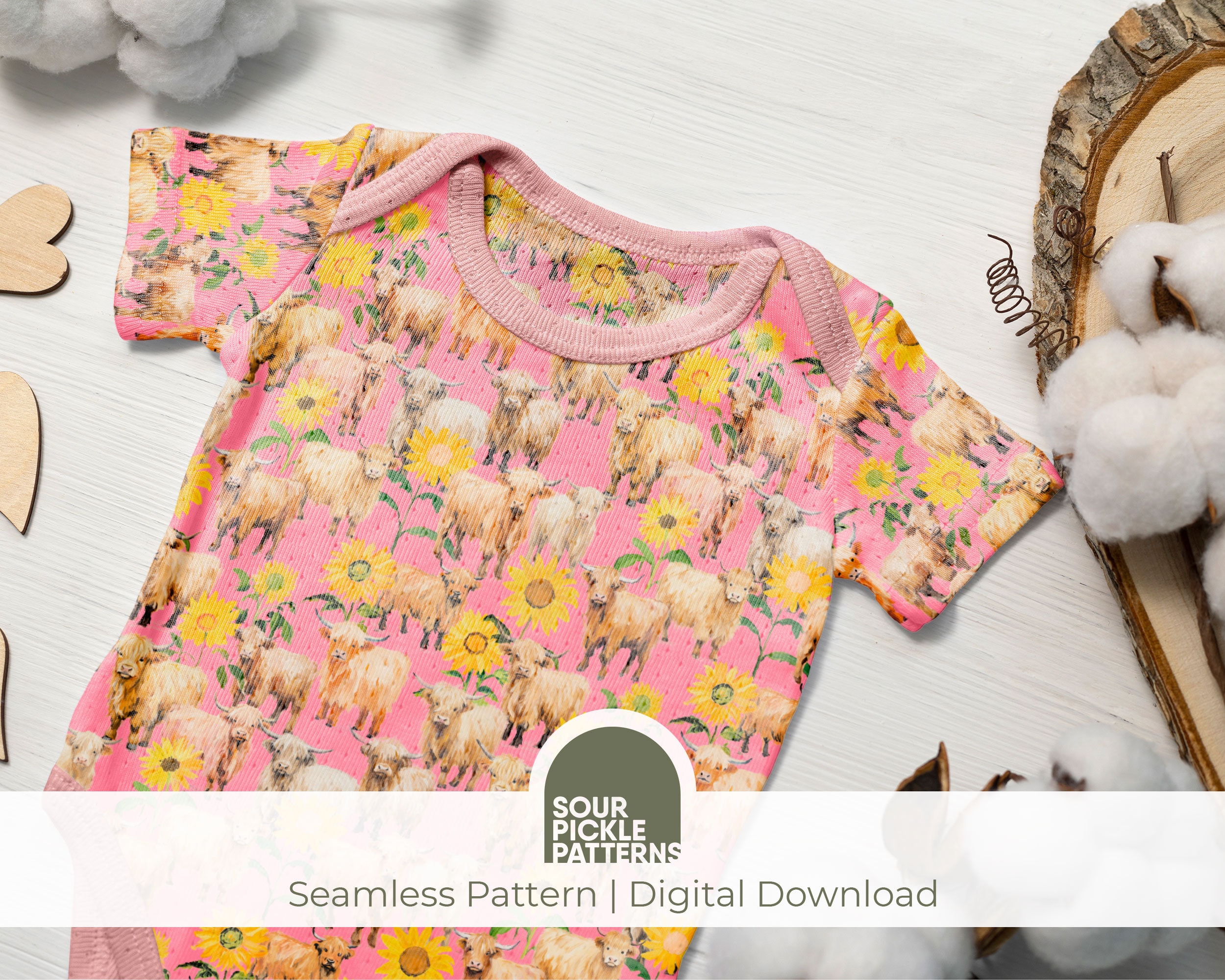 Highland Cow Digital Paper - Cute Seamless Cow Pattern - JPG Instant ...