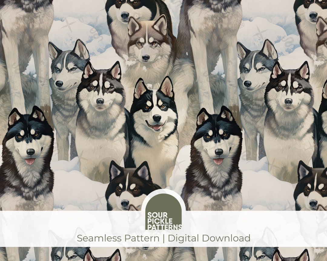 Husky Digital Pattern, Seamless Dog Illustration, Cute Large Breed ...