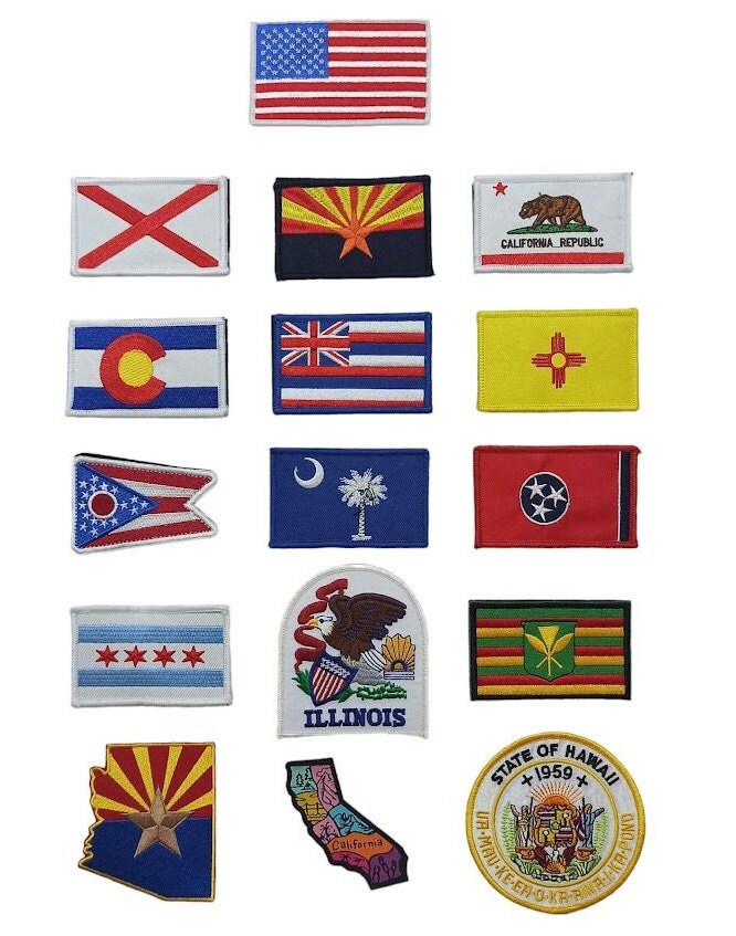 US State Flag 3x2 Hook Loop OR Iron Sew on Patches Embroidered Applique ...