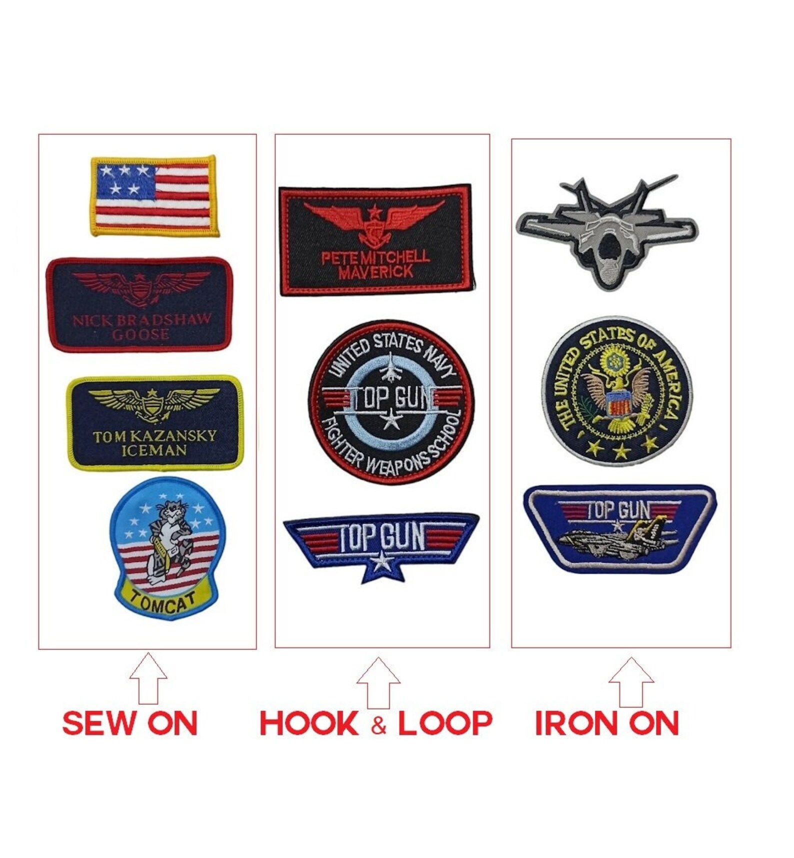 Top Gun Patch Jet Fighter Pilot Maverick Goose Iron Sew on or Hook Loop ...
