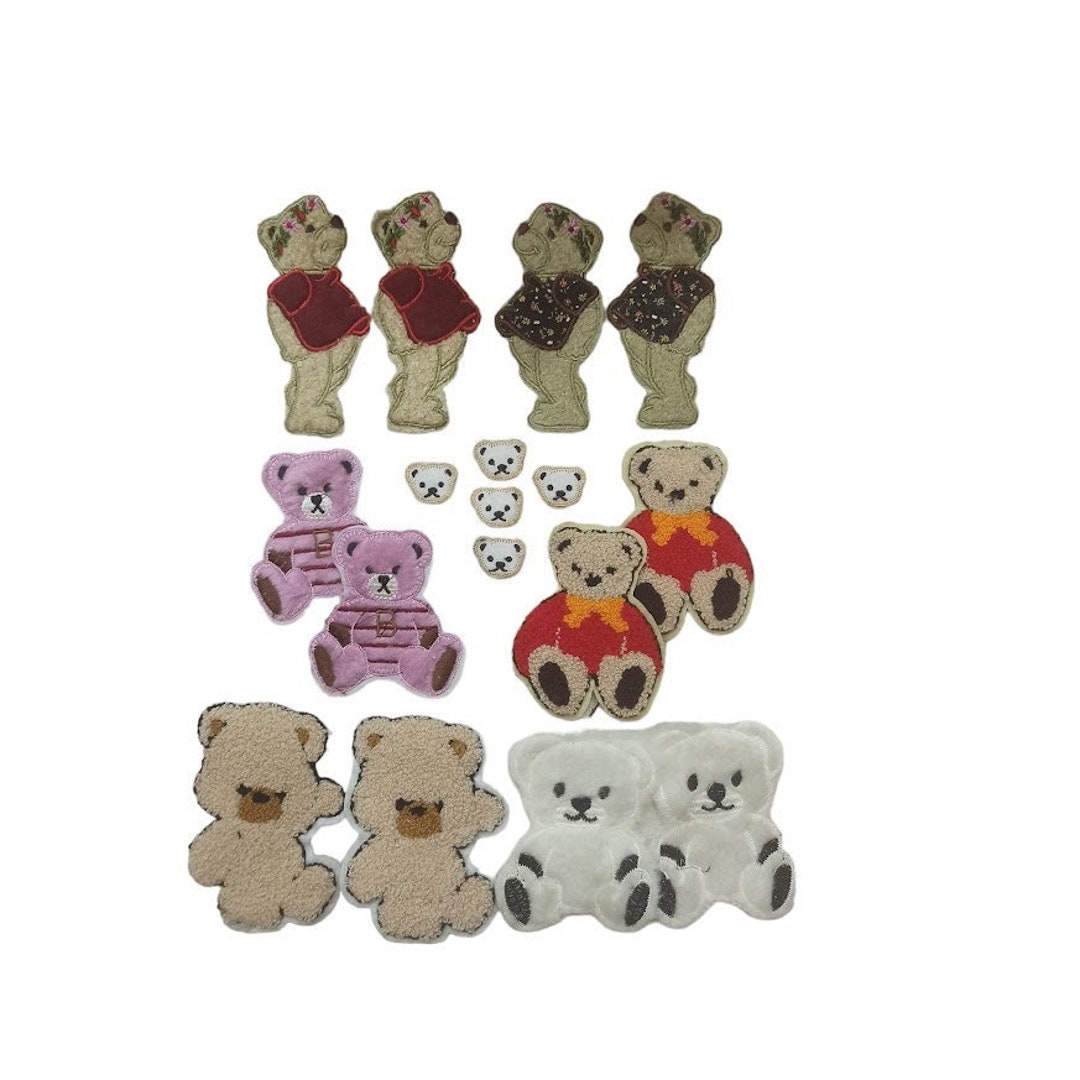 Teddy Bear Patches 2pc Sew on Embroidered Furry Plush Fluffy for Jacket ...