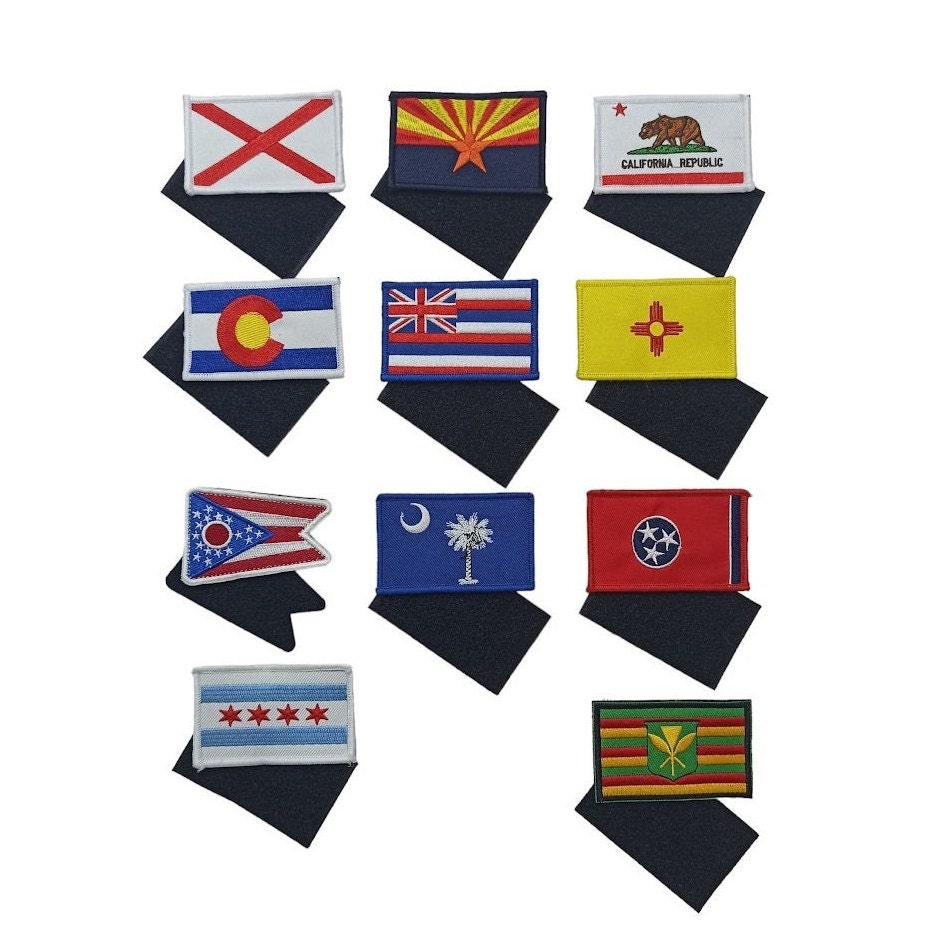 US State Flag 3x2 Hook Loop OR Iron Sew on Patches Embroidered Applique ...