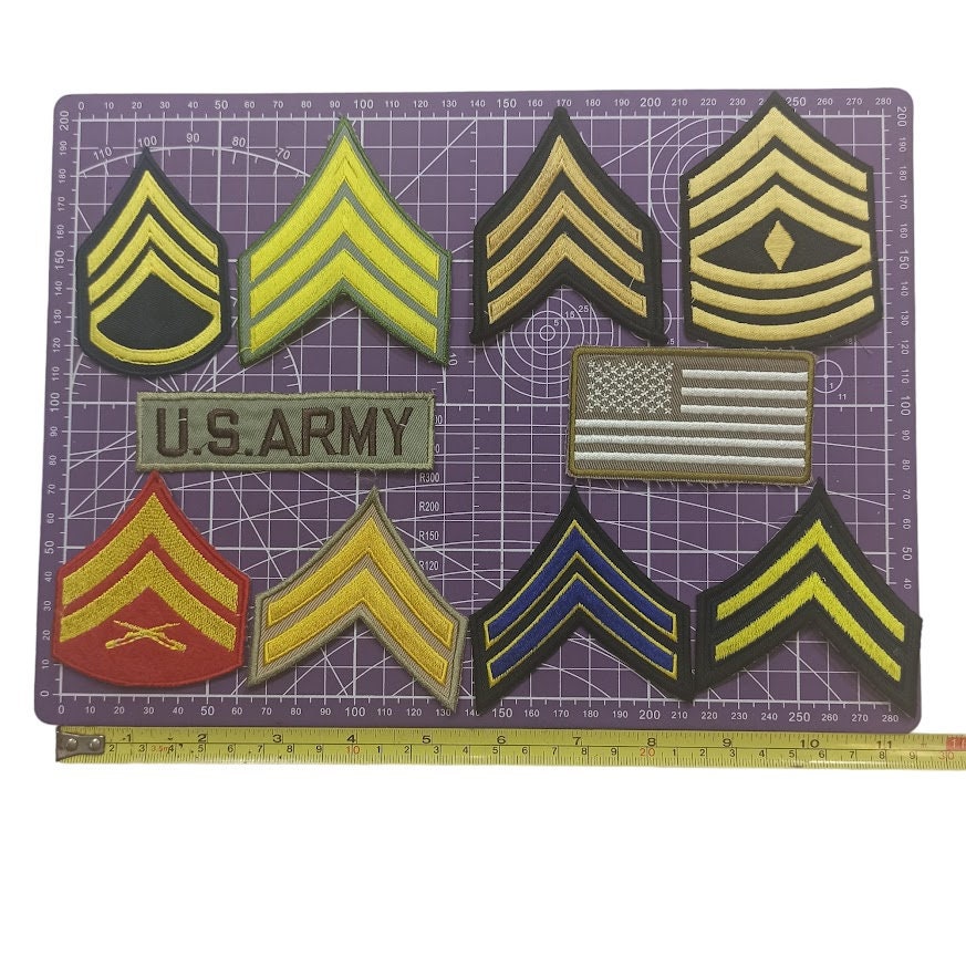 US Army Military Sergeant Corporal Insignia Rank Stripes Patches 2pc Iron or Sew on Embroidered ...