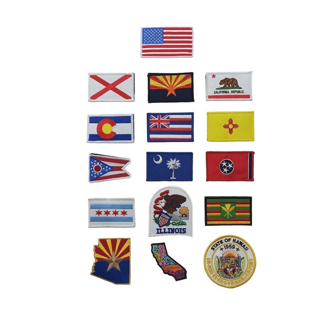 US State Flag 3x2" Hook + Loop OR Iron Sew on Patches Embroidered ...