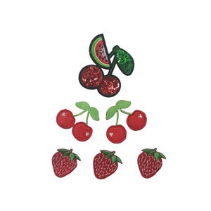 Fruits Sparkling Cherry Cherries Strawberry Strawberries Patch Iron or Sew on Embroidered ...