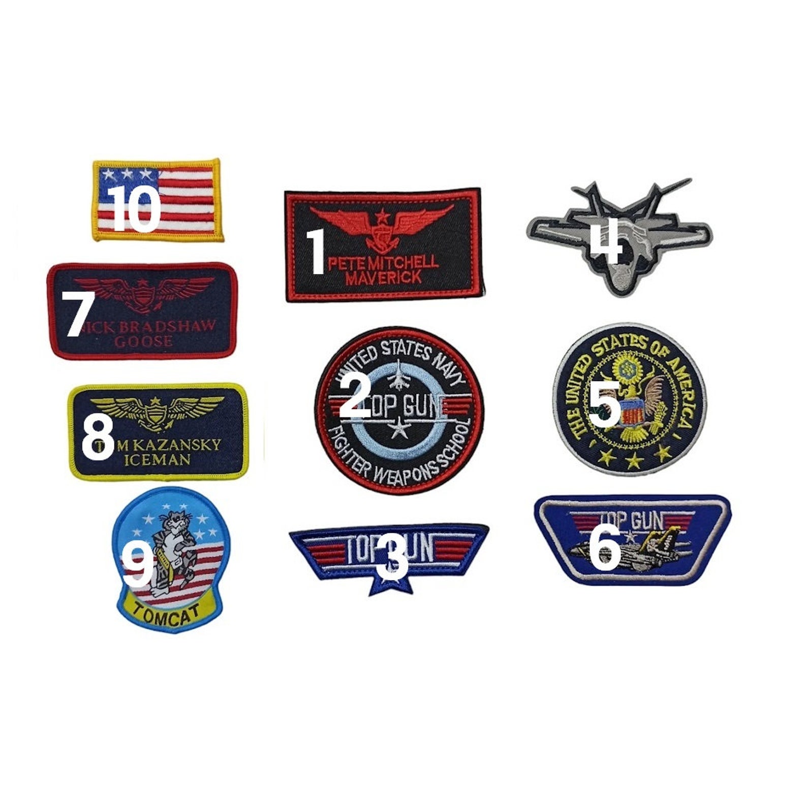 Top Gun Patch Jet Fighter Pilot Maverick Goose Iron Sew on or Hook Loop ...