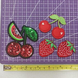 Fruits Sparkling Cherry Cherries Strawberry Strawberries Patch Iron or Sew on Embroidered ...
