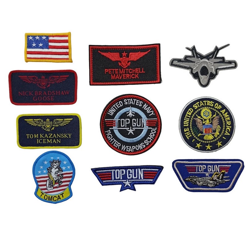Top Gun Patch Jet Fighter Pilot Maverick Goose Iron Sew on or Hook Loop ...