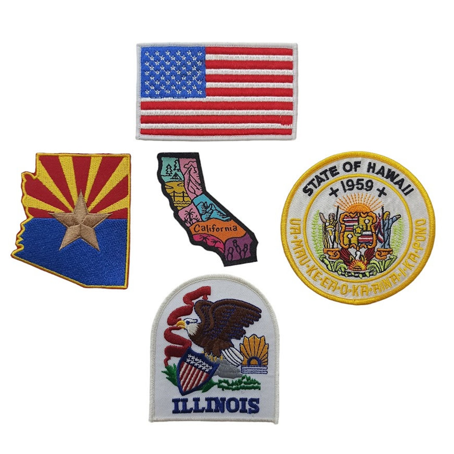 US State Flag 3x2 Hook Loop OR Iron Sew on Patches Embroidered Applique ...