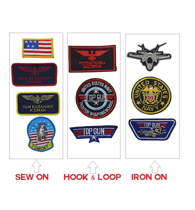 Top Gun Patch Jet Fighter Pilot Maverick Goose Iron Sew on or Hook ...