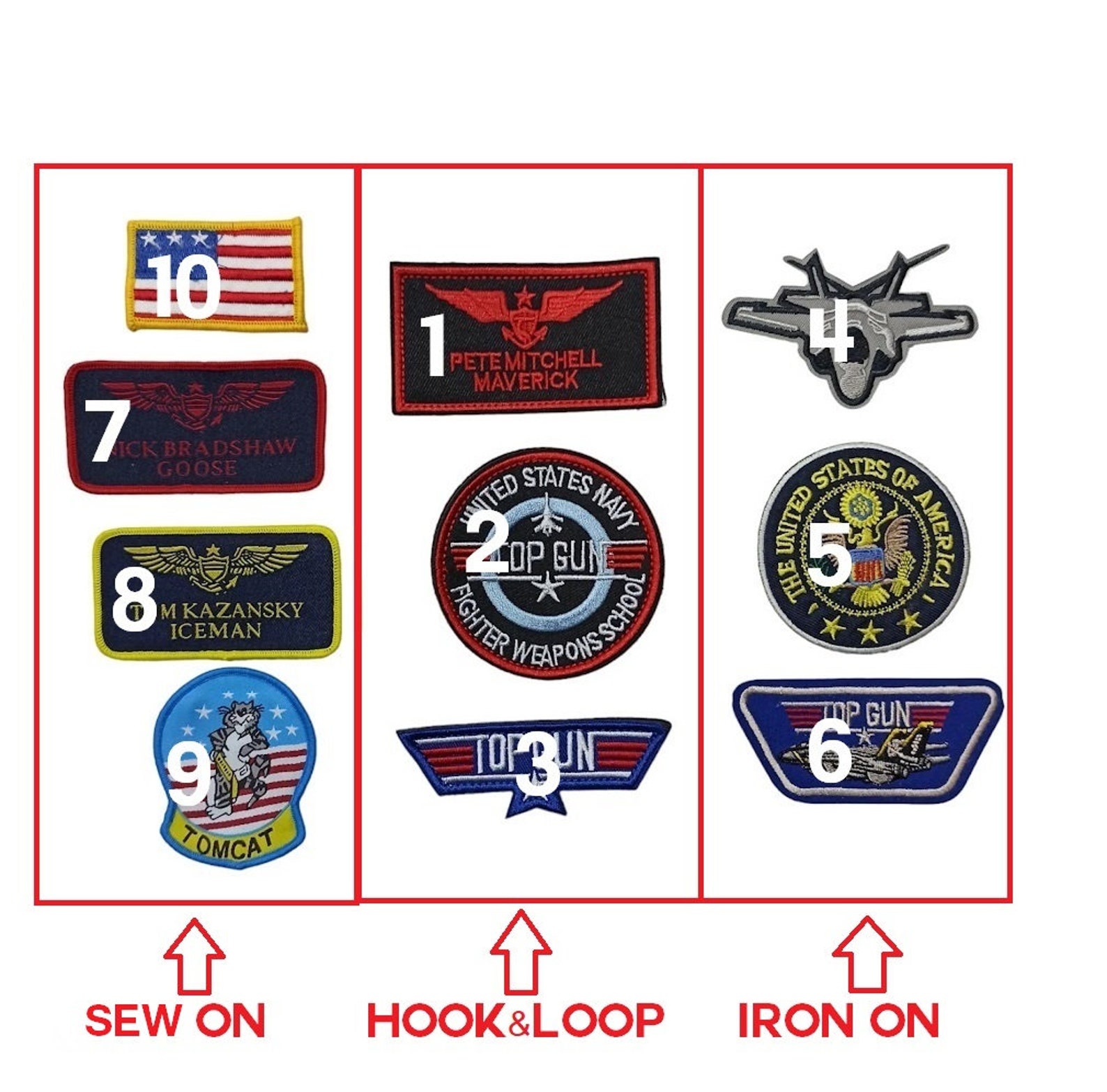 Top Gun Patch Jet Fighter Pilot Maverick Goose Iron Sew on or Hook Loop ...