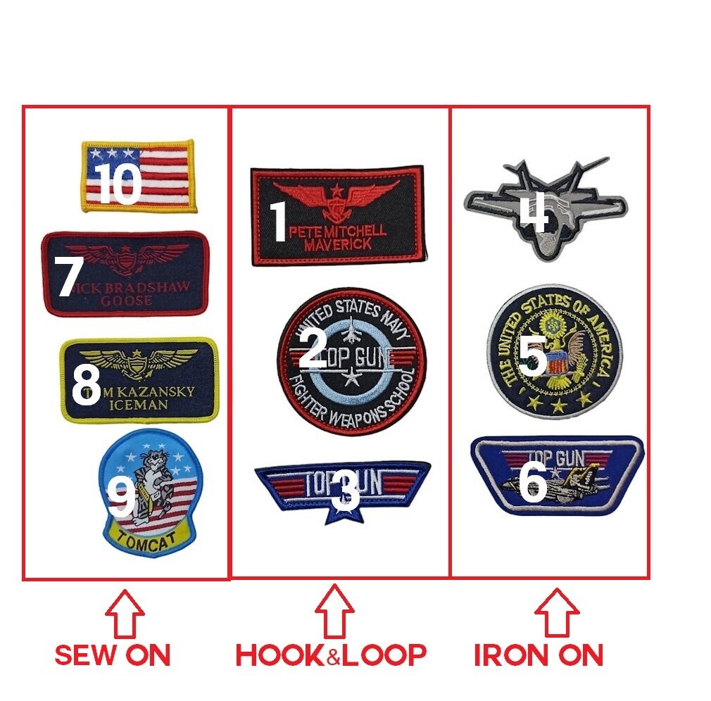 Top Gun Patch Jet Fighter Pilot Maverick Goose Iron Sew on or Hook Loop ...