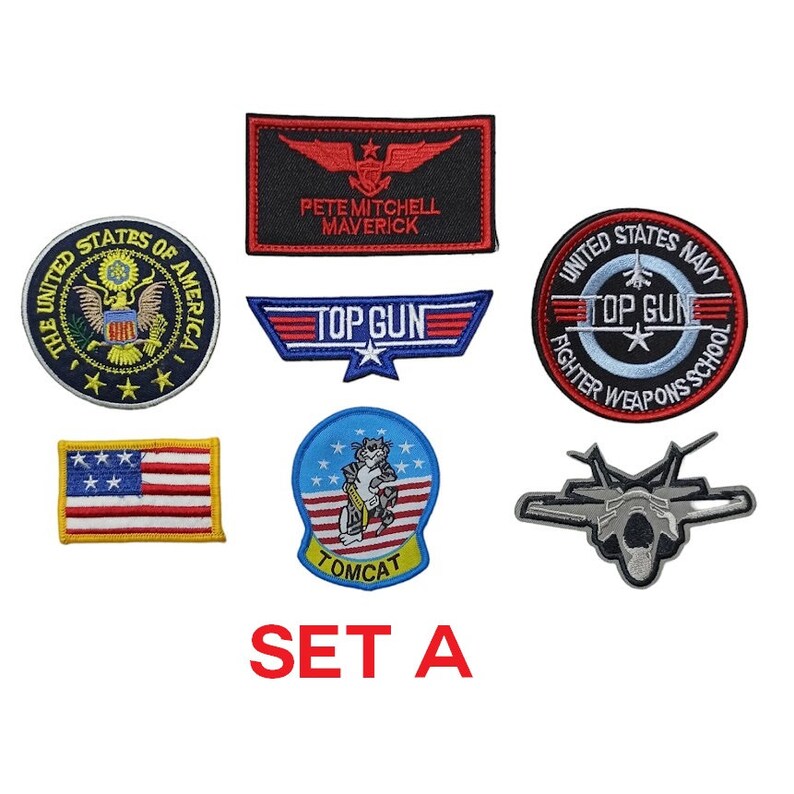 Top Gun Patch Jet Fighter Pilot Maverick Goose Iron Sew on or Hook Loop ...