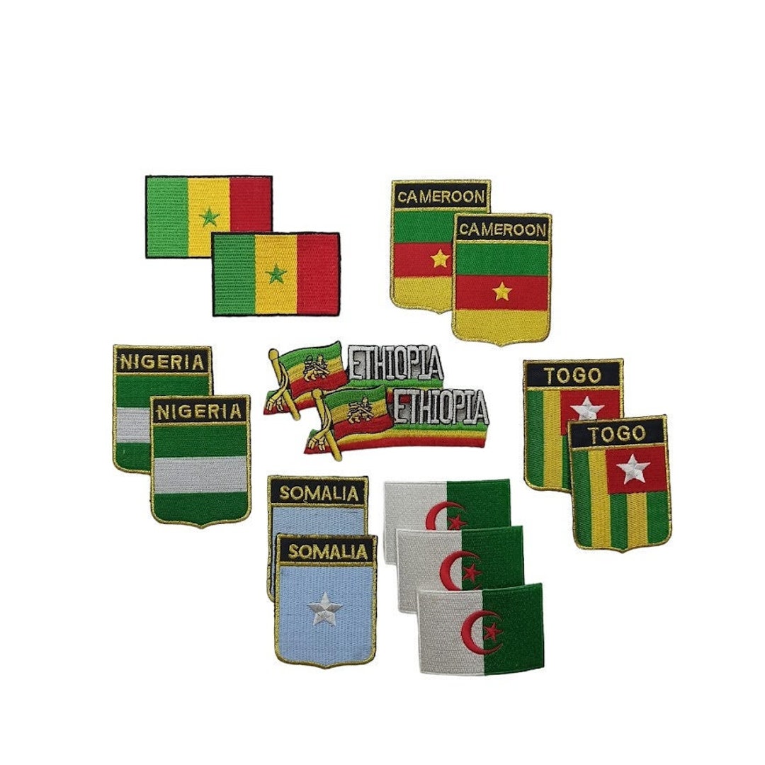 African Country Flag Patch 2pack Iron Sew on Embroidered for Jacket Hat Clothing Cameroon ...