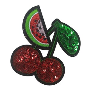 Fruits Sparkling Cherry Cherries Strawberry Strawberries Patch Iron or Sew on Embroidered ...