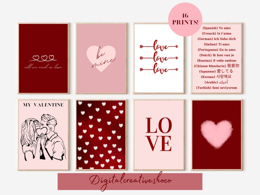Valentines Day Decor Set of 16 Printables, Valentine Party Decor, Retro ...