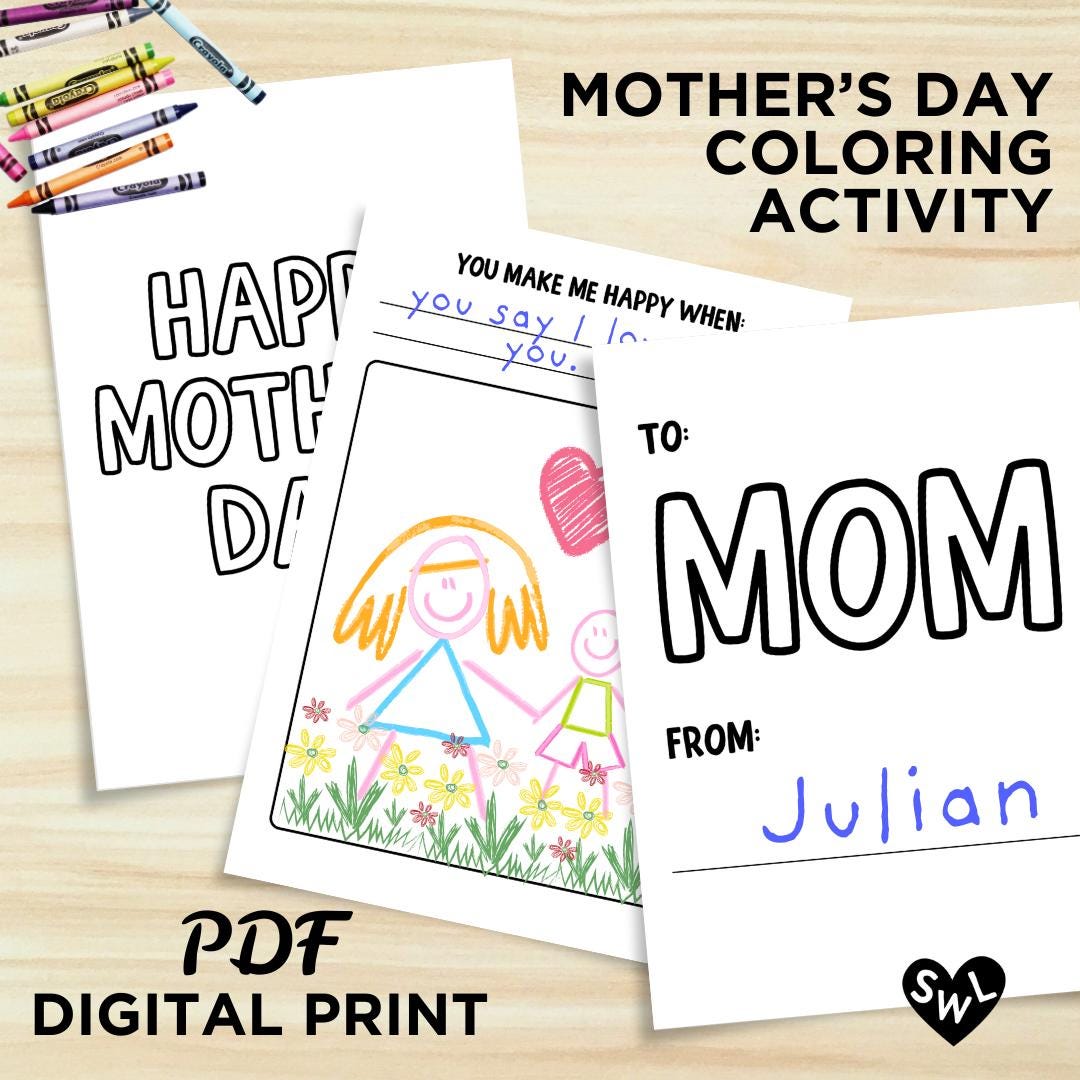 Mother’s Day Coloring Activity for Kids - PDF Printout - Kids Craft ...