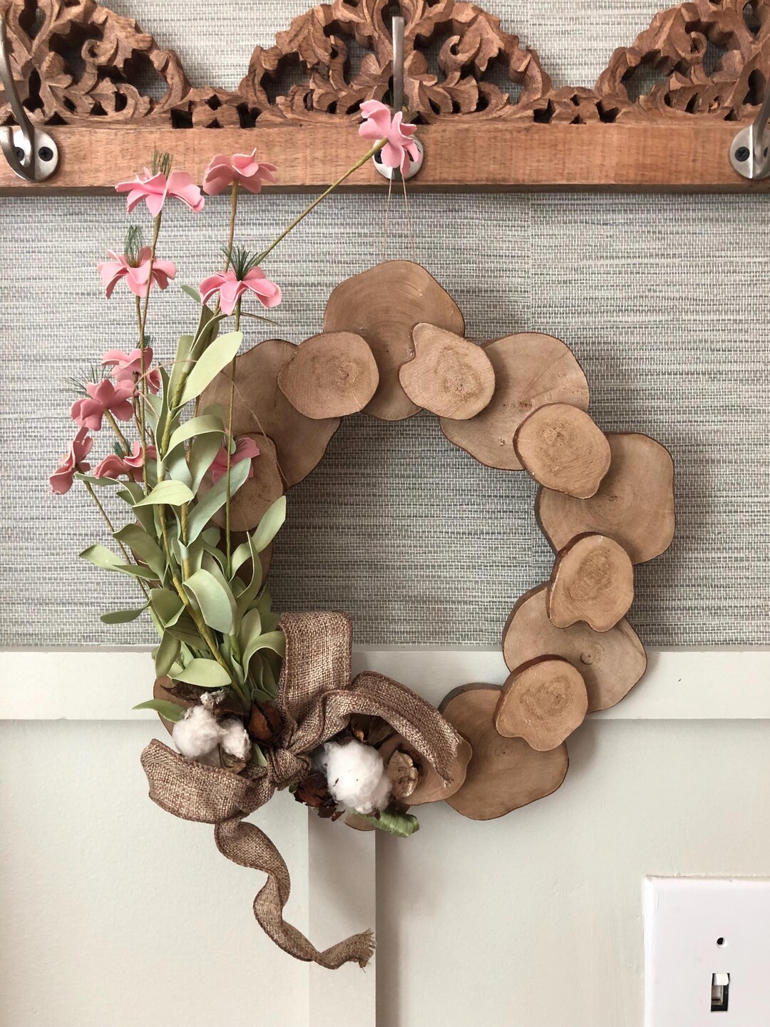 Rustic Wood Slice Wreath, Farmhouse Decor, Gifts for Her - Etsy