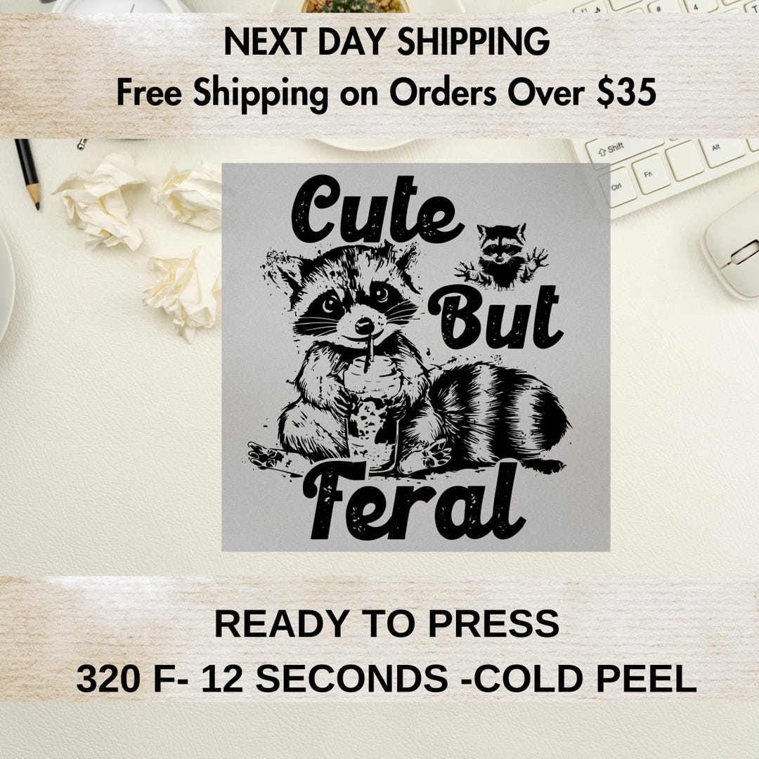 Cute but Feral DTF, Sarcastic Snark Racoon Image Transfer, Adult Humor ...