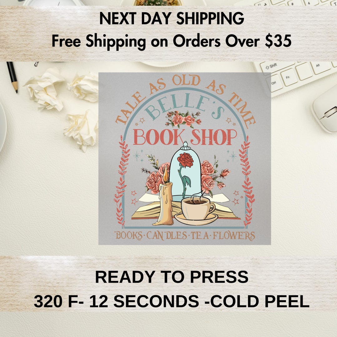 Belle's Book Shop DTF Transfer, Vintage Retro Tale as Old as Time Image ...