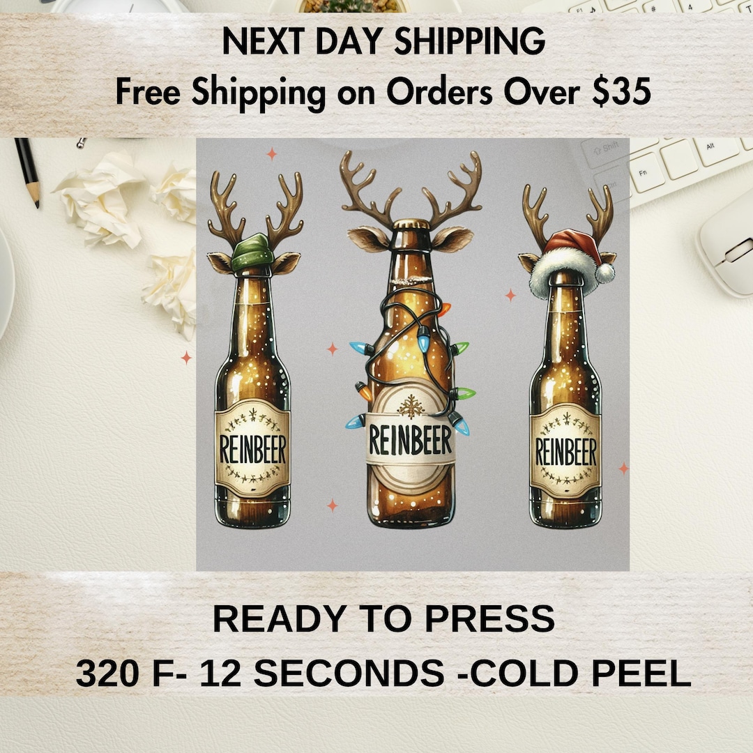 Beer Christmas, Funny Christmas DTF Transfer Funny Christmas Reindeer ...