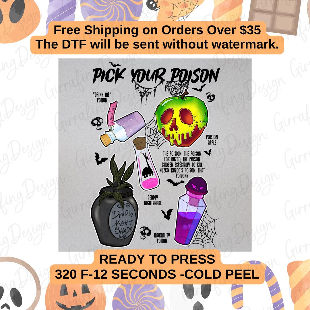 Pick Your Poison DTF Transfer, Ready to Press, Halloween Design, Disney ...