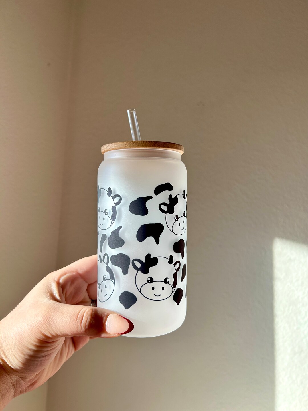 16oz Happy Cow Glass Can With Lid & Straw Western Cup Last Rodeo ...