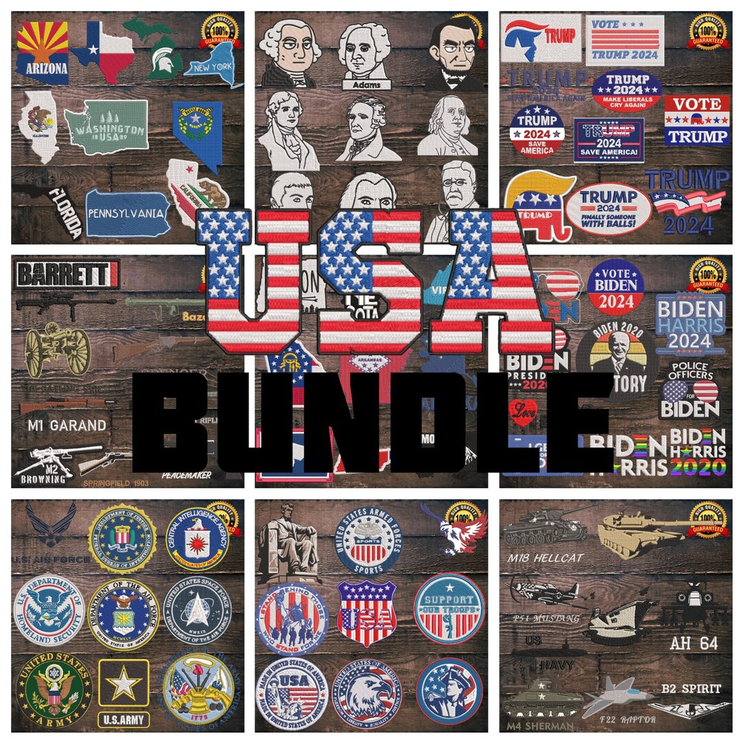 USA Embroidery Designs Bundle: State, Military, & Political (digital ...