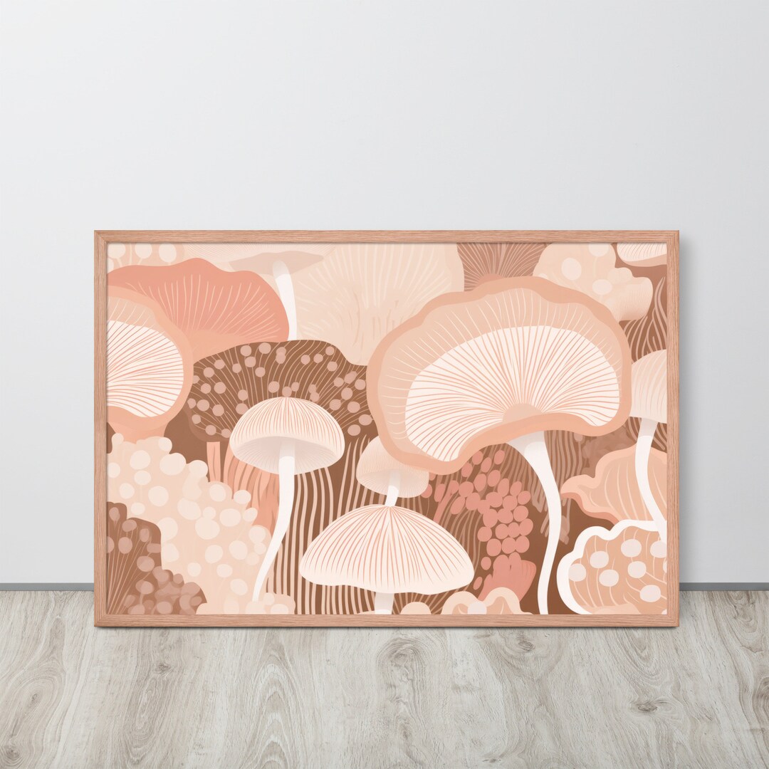 Risograph Coquette Room Decor Framed Mushroom Print Muted Colors Riso ...