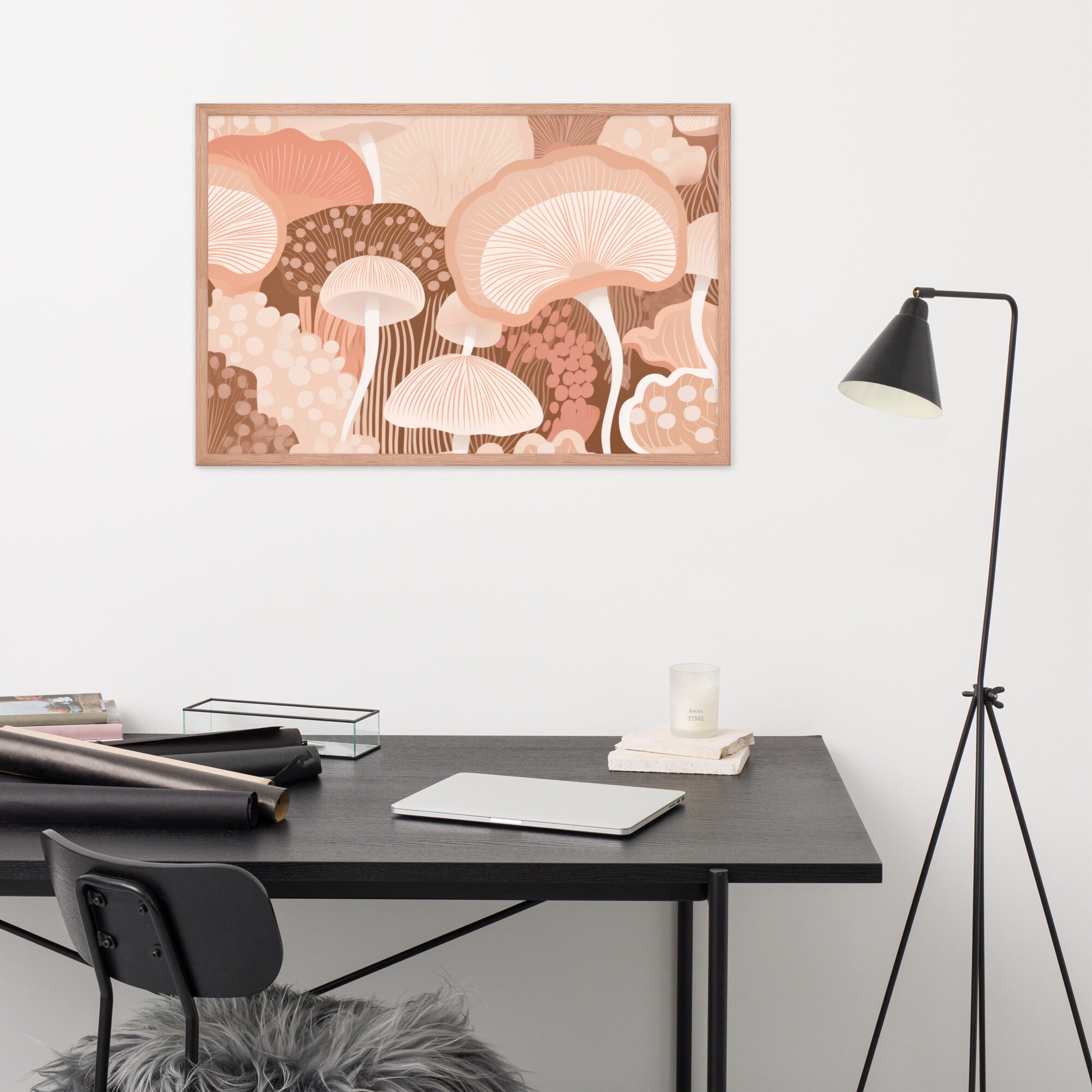 Risograph Coquette Room Decor Framed Mushroom Print Muted Colors Riso ...